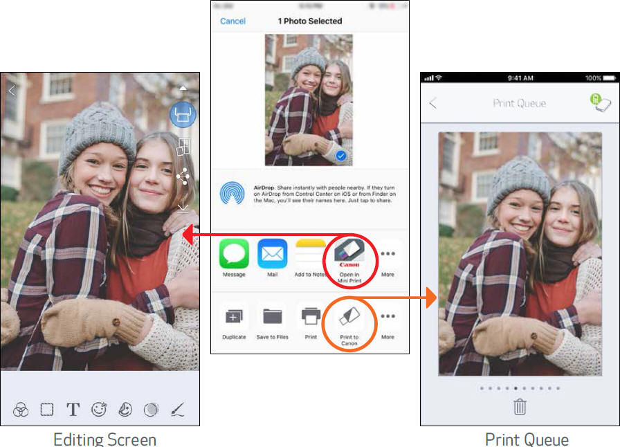 Canon Mini Photo Print App Screens - IVY Mini Photo Printer