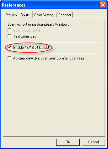 How to select 48-bit color or 16-bit grayscale - 8400F / 9950F