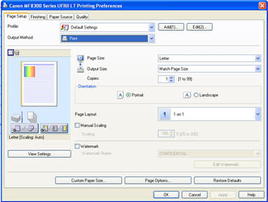 Set the [Output method] to [Print]