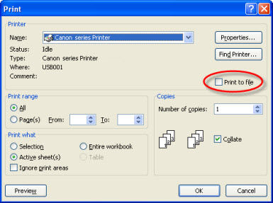 Confirm Print to File option is not selected