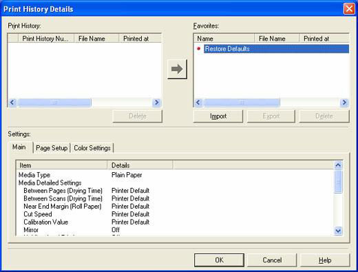 Setting and function of the print plug-in (Windows) Print History Details Dialog Box