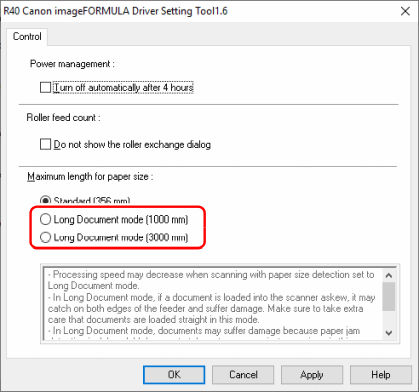 Setting the Long Document Mode - R40/RS40