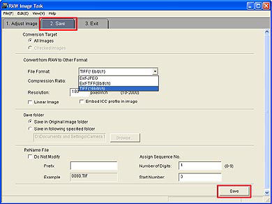 Converting RAW images using ZoomBrowser EX ver. 5.x