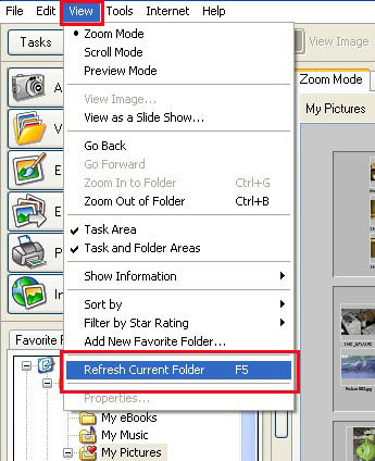 Refreshing folders in ZoomBrowser EX ver. 6.x