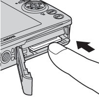 Procedure for inserting the memory card for PowerShot SD750 and SD1000.