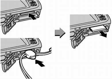 Installing the battery and memory card into the PowerShot SD870 IS