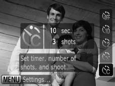 Setting the Self Timer, Custom Timer, and Face Self-Timer for the PowerShot SX20 IS.