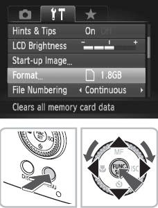 Procedure for formatting the memory card PowerShot SX20 IS.