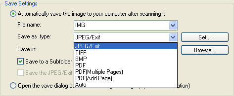 Save as different file formats when scanning using MP Navigator EX ...