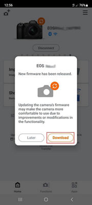 Canon EOS Firmware Update Procedure Using the Canon Camera Connect App