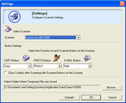 Setting up the Toolbox button functions (Toolbox 5.0.x.x)