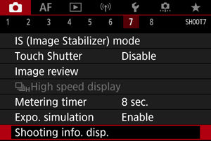 Shooting Information Display on the EOS R5.