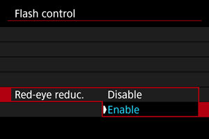 Flash Function Settings on the EOS R50.