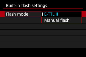 Flash Function Settings on the EOS R50.