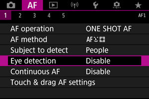 Selecting the AF Method on the EOS R5.