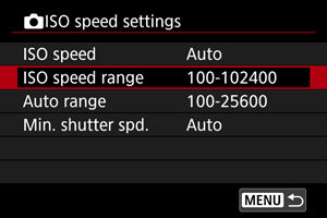 EOS R8: ISO Speed Settings for Still Photos