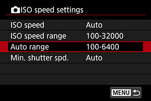 EOS R7: ISO Speed Settings for Still Photos