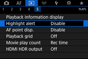 Displaying the Highlight Alert on the EOS R6.