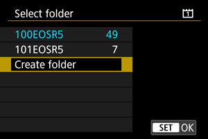 Adjusting Folder Settings on the EOS R5.