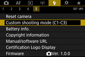 EOS R6: Custom Shooting Mode (C1--C3)