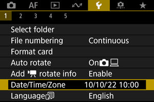 EOS R50: Date/Time/Zone