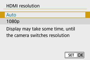 Setting HDMI Resolution on the EOS M50 Mark II.