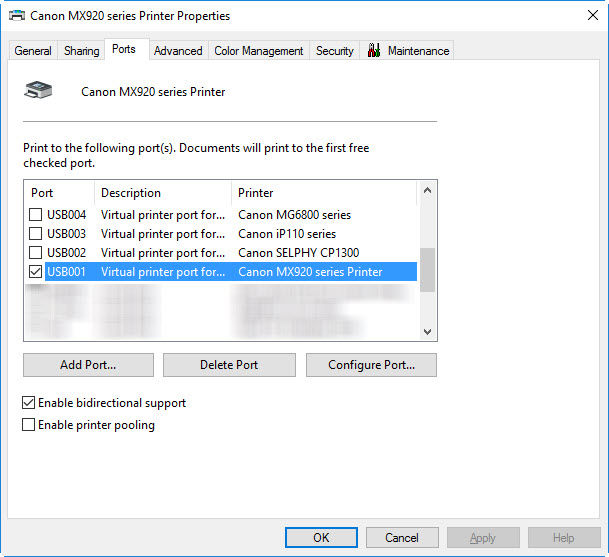 Check the printer port and assign the correct port - MX922