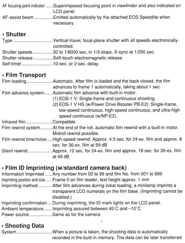 EOS 1v / 1v HS : What are the specifications?