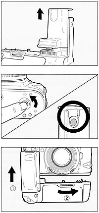 PB-E2 Power Drive Booster : How to attach the unit to the camera