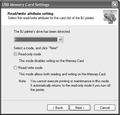 Setting the Read / Write attribute of the Memory Card Utility (BJ Utility) - i475D / i470D