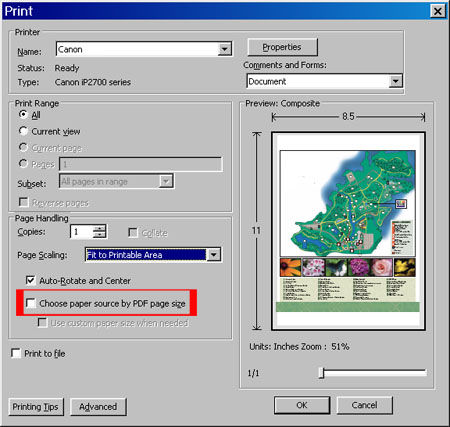 Disable the "Choose paper source by PDF page size option" on the Print ...