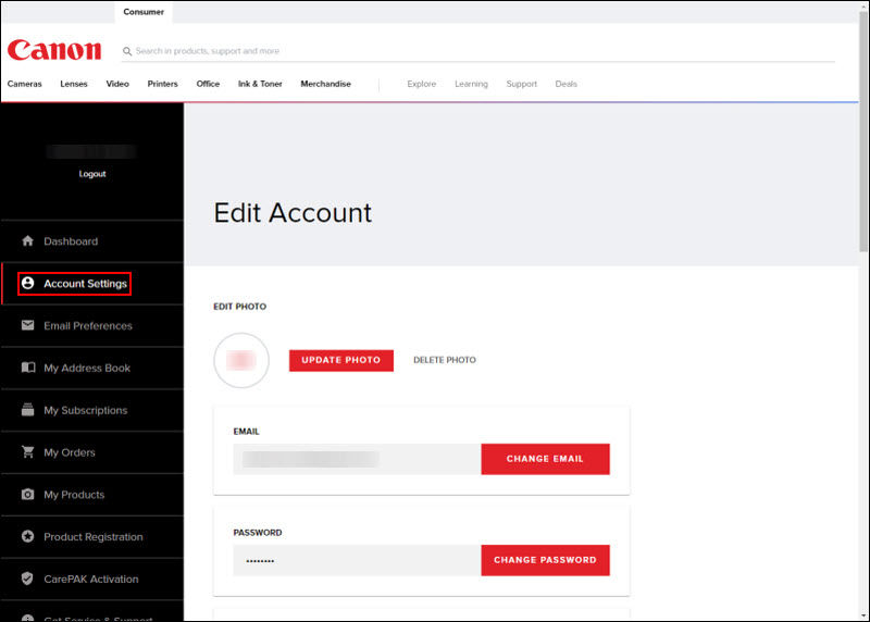 My Canon Account - Overview