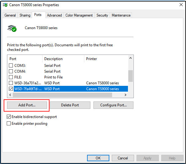 Adding a TCP / IP Port