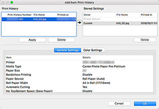 Professional Print & Layout - Add from Print History Window (macOS)
