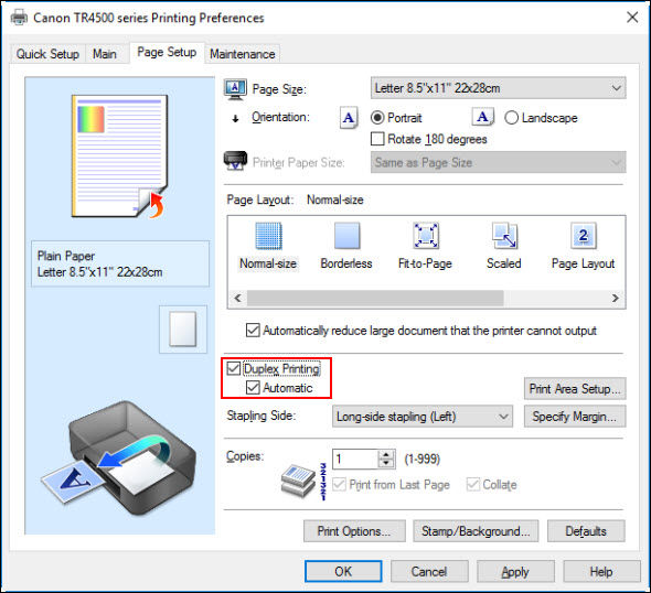 Printing on Both Sides of the Paper (Automatic Duplex Printing) - TR4520 / TR4522