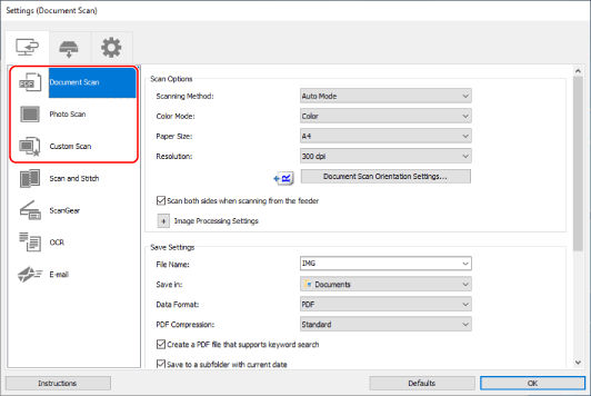 Setting the File Format and Original Orientation for Scanning (MF Scan ...
