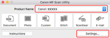 Scanning from the MF Scan Utility (Mac)
