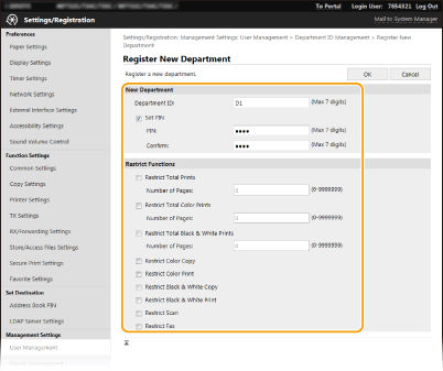 Setting the Department ID Management