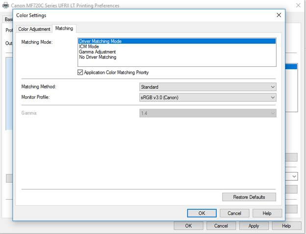 Windows Driver Color Matching (imageCLASS)