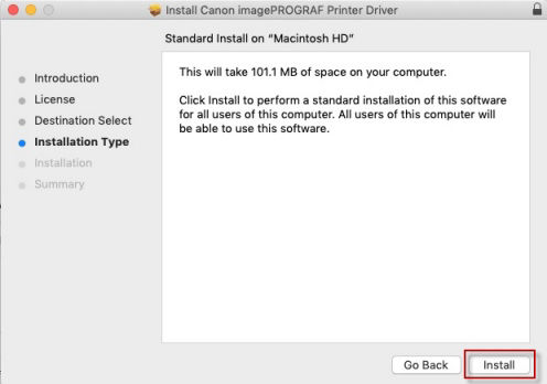 How to configure an imagePROGRAF iPF670E connected to a Mac