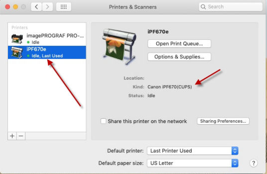 How to configure an imagePROGRAF iPF670E connected to a Mac