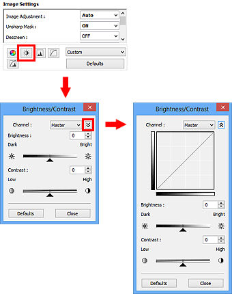ScanGear Advanced Mode - Adjusting Brightness and Contrast (Windows)