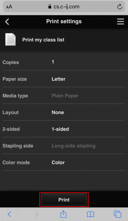 Printing from Google Classroom with Canon PRINT (iOS)