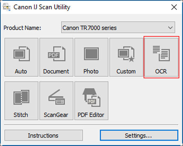 Scanning Documents for Text Editing (OCR) (Windows) - TR7020