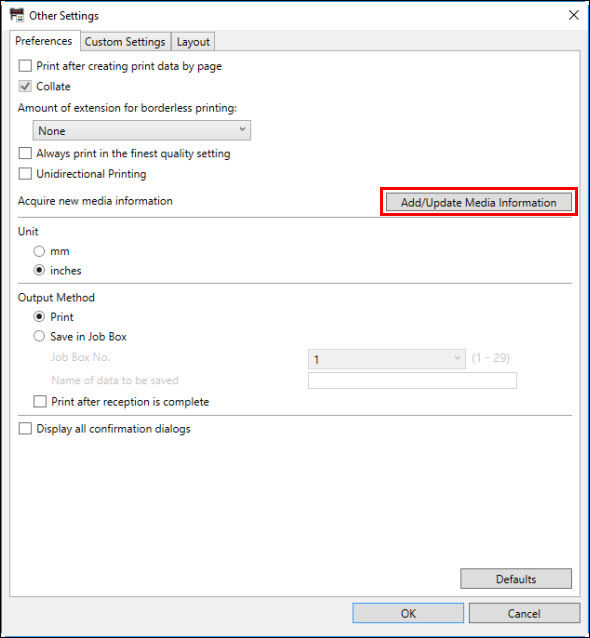 Professional Print & Layout - Add/Update Media Information (Windows)