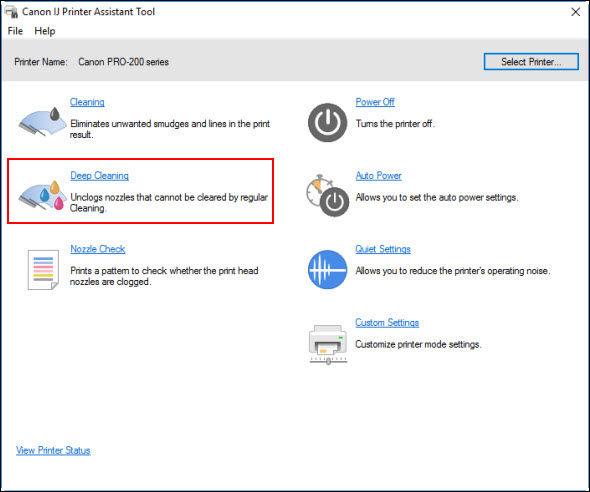 Cleaning / Deep Cleaning the Print Head from a Windows PC - PRO-200