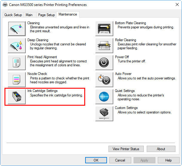 How to Select Ink Cartridges to be used from the Printer Preference Box ...