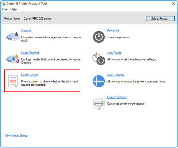 Printing a Nozzle Check Pattern from a Windows PC - PRO-200