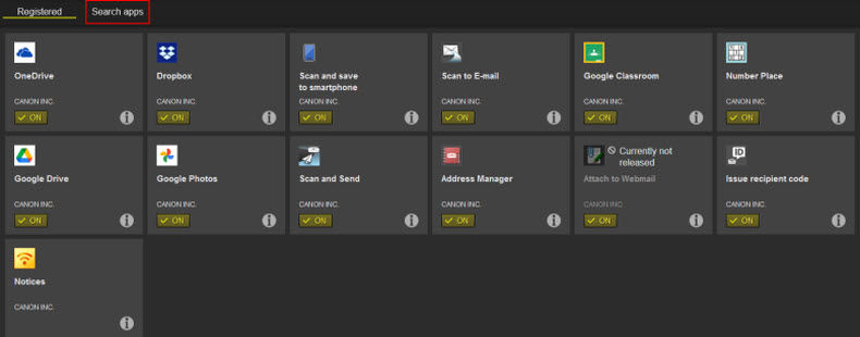 Toggle Apps in the IJ Cloud Printing Center