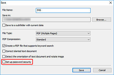 IJ Scan Utility (Windows) - Setting Passwords for PDF Files